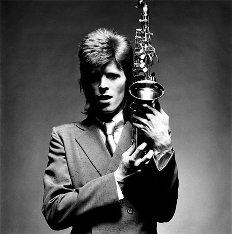 David Bowie Portrait Holding Sax, London, 1973 | San Francisco Art Exchange