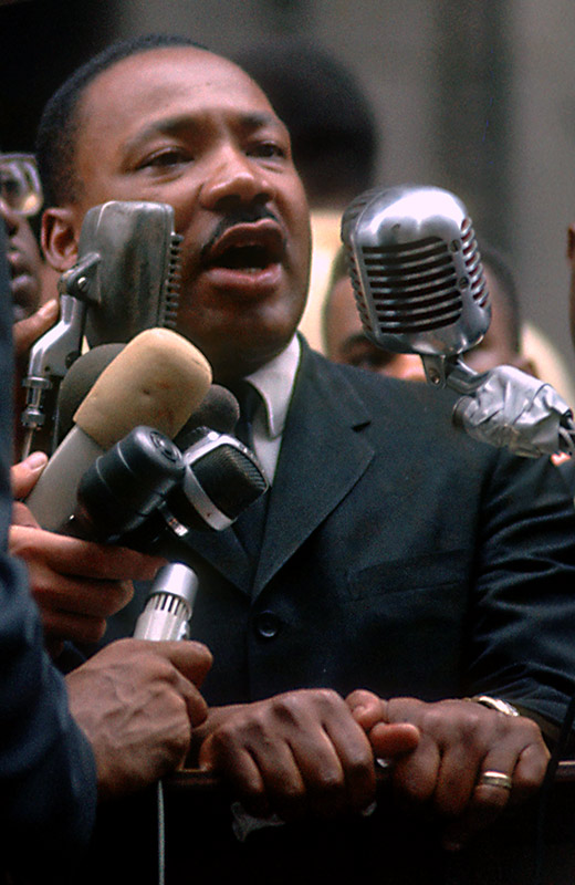Martin Luther King Jr., Speaking into Microphones, City Hall, Chicago ...