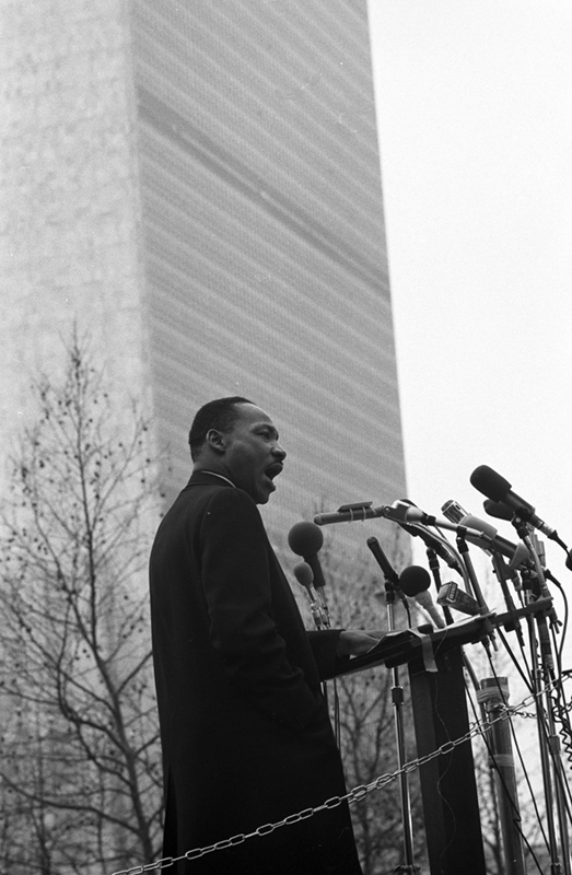 Martin Luther King Jr. at a Podium Speaking Outside UN, NYC, 1967 | San ...